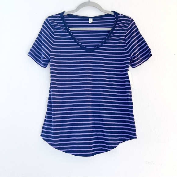 bp | Tops | Bp Tee Purple Navy Blue Striped Round Edge Vneck Tshirt Sz ...